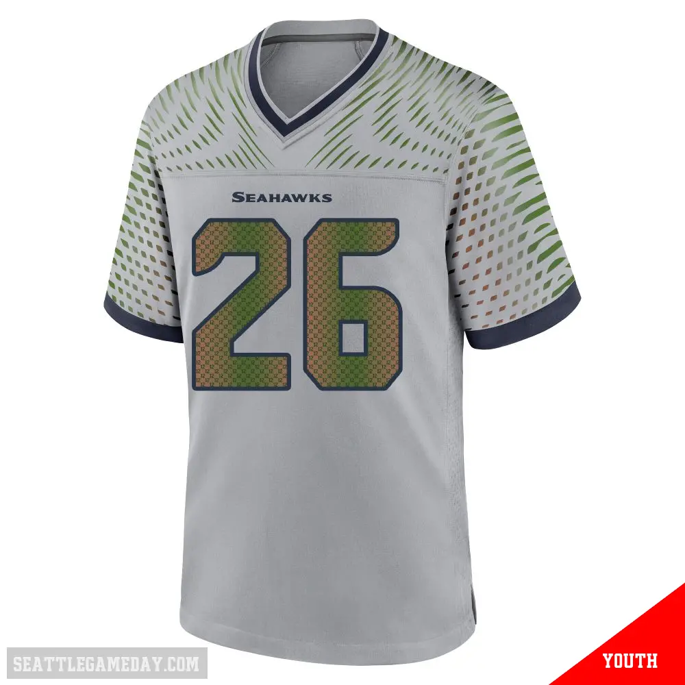 ＃26 Youth Zach Charbonnet Gray Game Seattle Seahawks Wolf 2025 ...